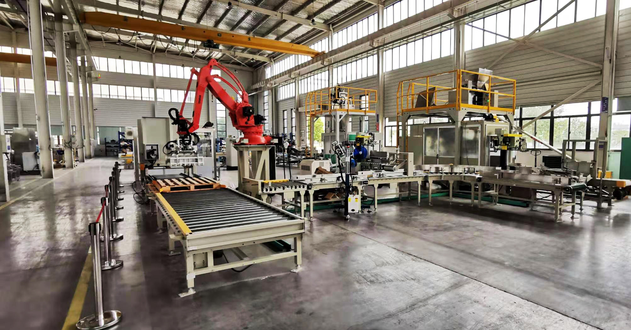 Packaging And Palletizing Line for 25-50kg Flour Open Woven Bags ...